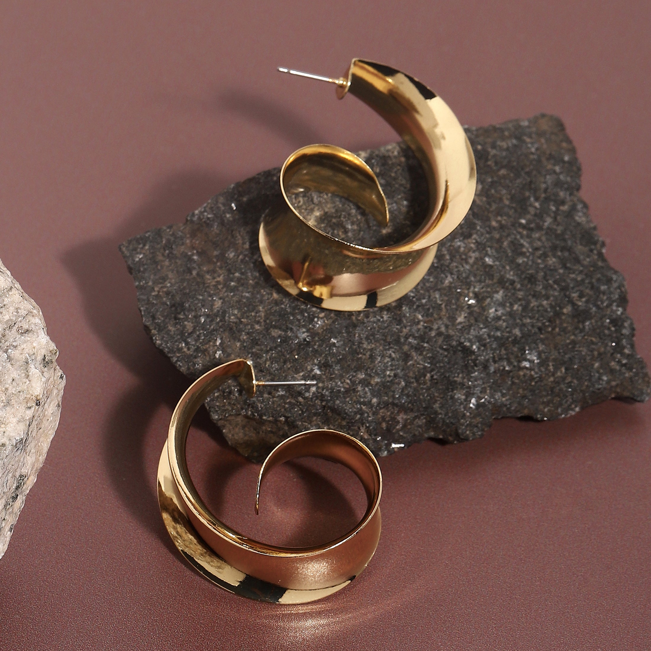 Gold-Plated Half Hoop Earrings Earrings - buysohi